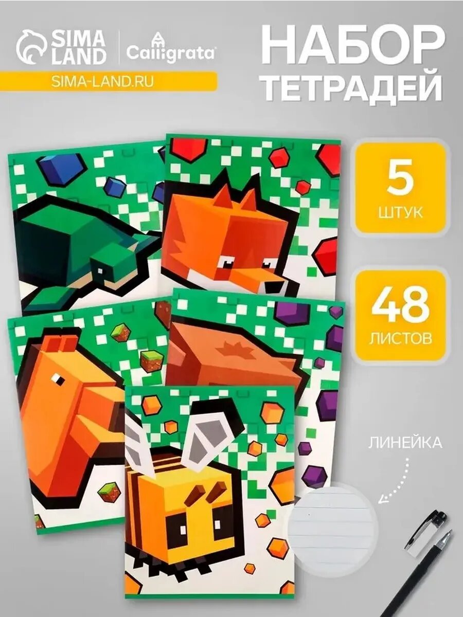 Комплект тетрадей 'Пиксели' из 5 шт.