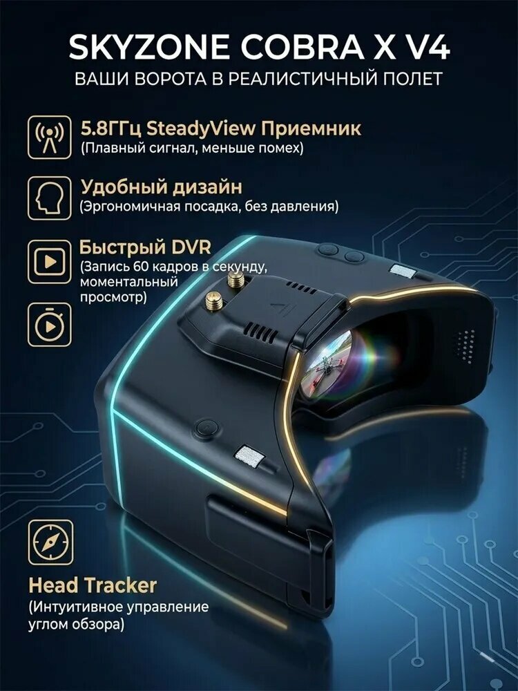 Видеоочки Skyzone Cobra V4, для управления моделями, 5.8 Ггц, запись видео, Head Tracker