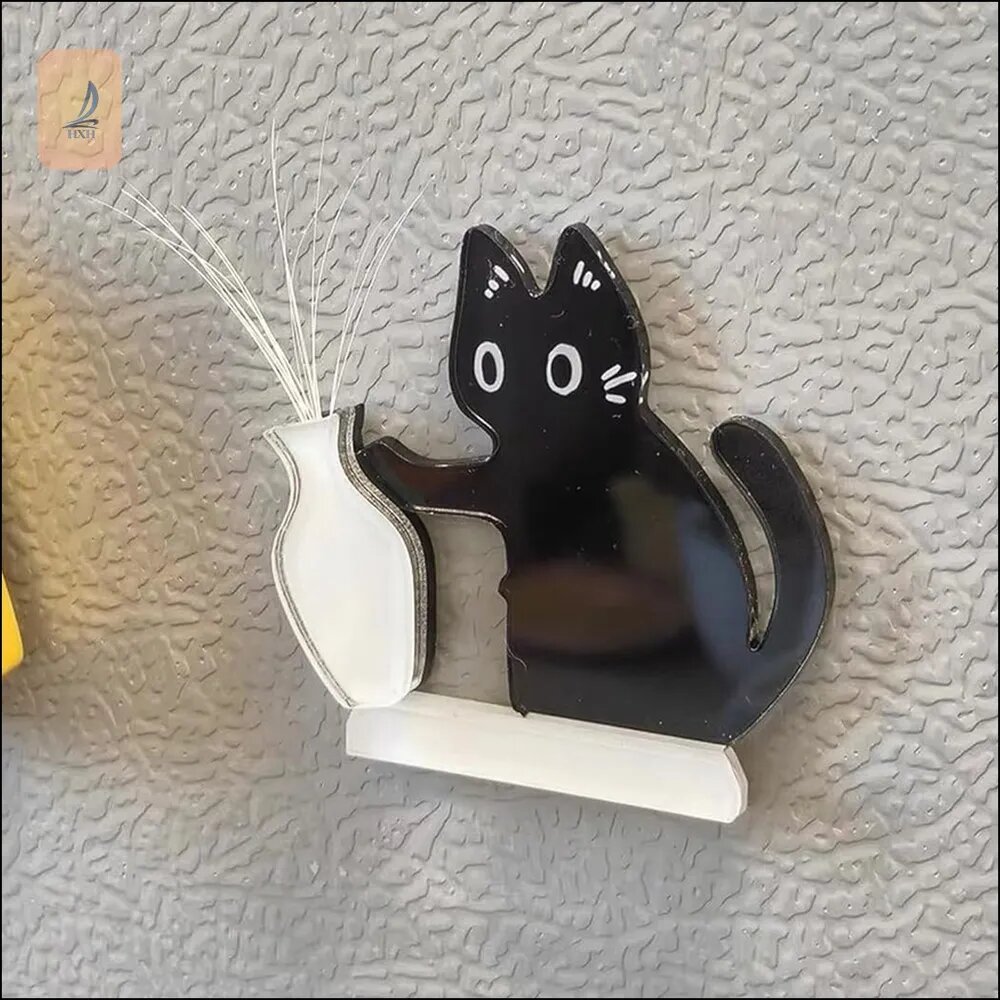 Магнитный холодильник с котёнком и вазой для хранения кошачьих усов