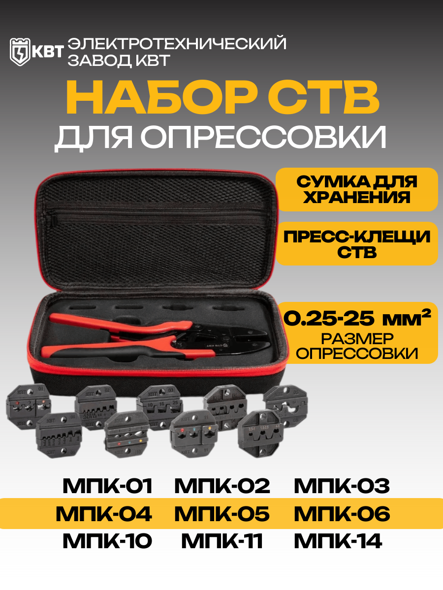 Пресс-клещи КВТ СТВ+ для электромонтажных работ с комплектом матриц {89183}