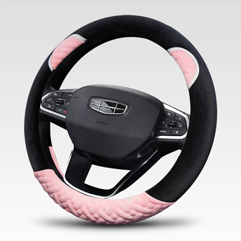 Зимний велюровый чехол для руля круглой формы розовый модель 288 под Geely Yizheng X3/X6 Bo Yue L Dihao S Binyue