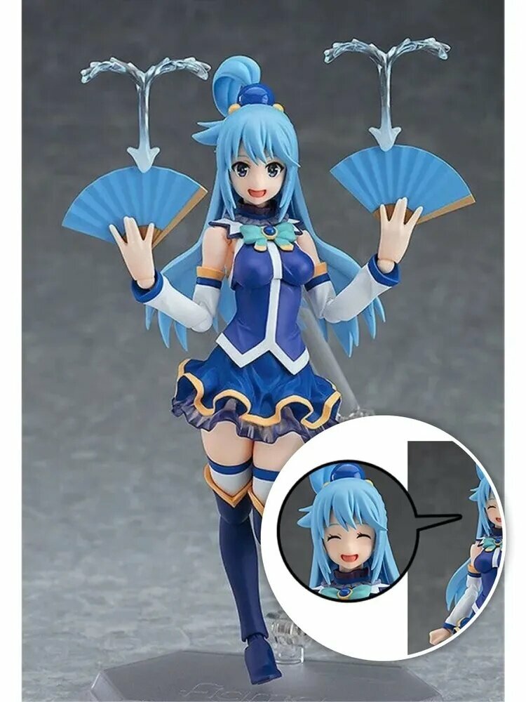 Фигурка Max Factory figma #399 KonoSuba Series Action Figures Aqua (With Bonus) - 5.5 Inches (Полная артикуляция, сменные лица, магия воды и веера)