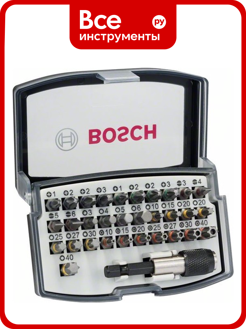 Набор бит с держателем, 32 шт. Bosch 2607017319, битовые головки из износостойкого CrV с цветовой маркировкой шлицов
