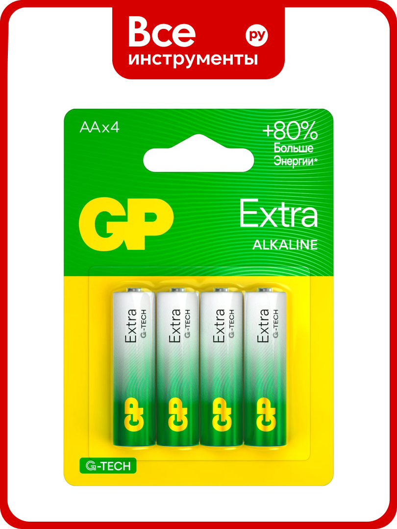 Батарейки GP АА пальчиковые алкалиновые Extra Alkaline, набор 4 шт (15AXA21-BC4) 15783877 прочной конструкции