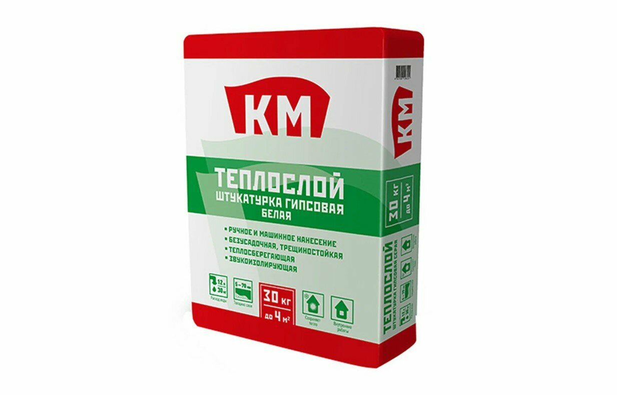 Штукатурка гипсовая КМ Теплослой белая теплоизоляционная для стен и потолков 30 кг