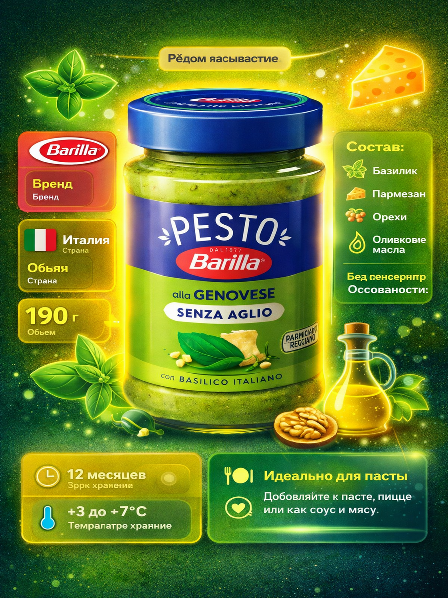 Соус Barilla Pesto Genovese senza Aglio с базиликом (без чеснока), 190г