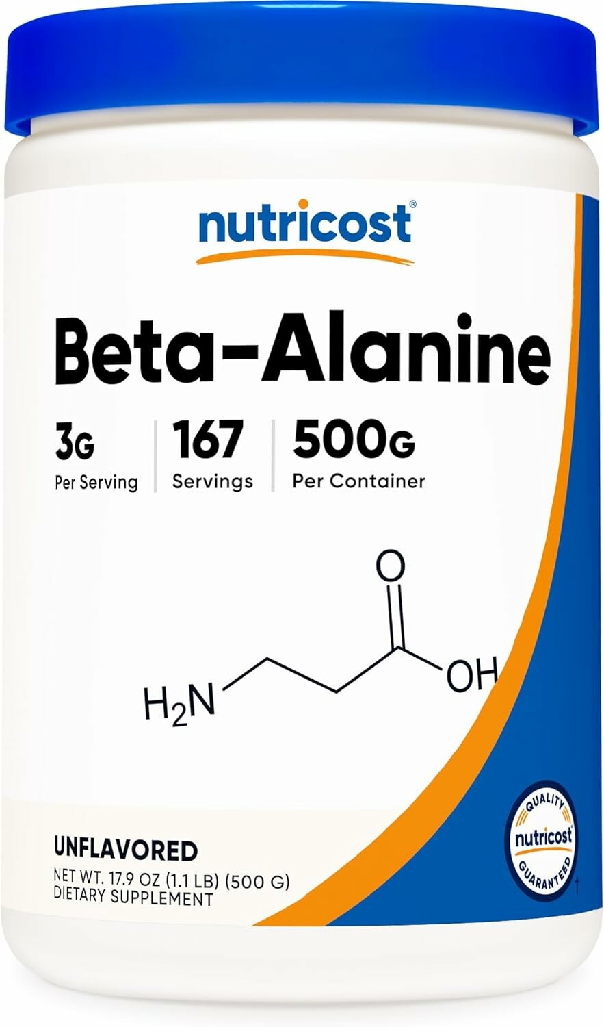 Бета-аланин Nutricost, без добавок, без ГМО, без глютена, без лактозы, порошок, 180г
