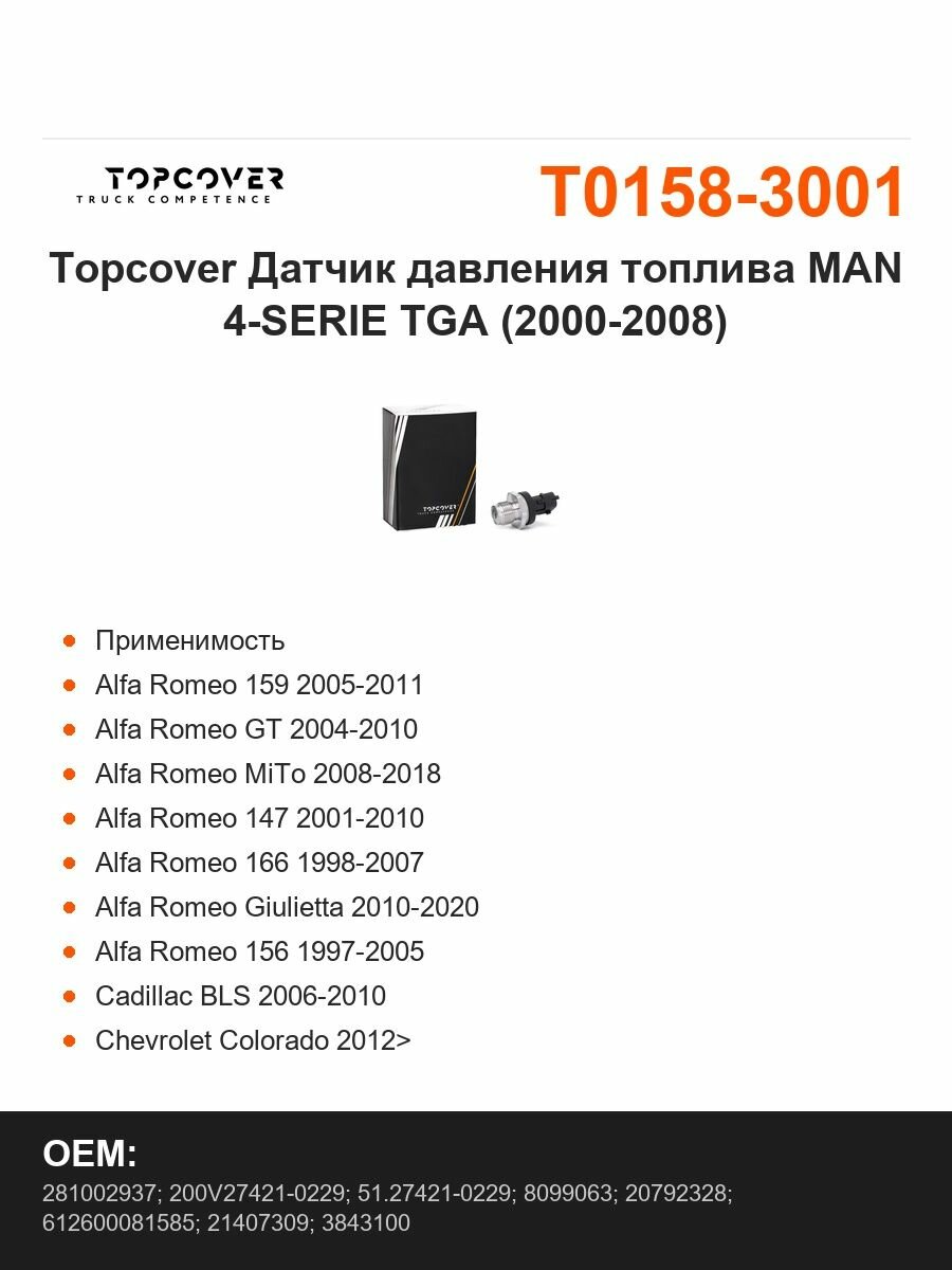 Topcover Датчик давления топлива MAN 4-SERIE TGA (2000-2008)