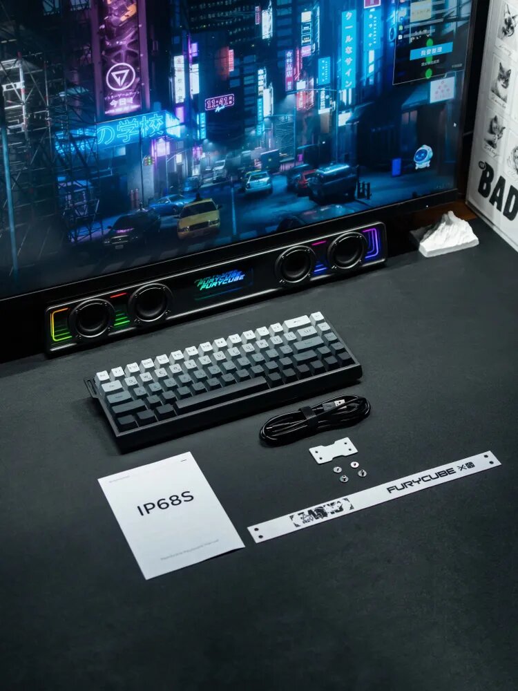 IP98Игровая клавиатура кабельная пленочная клавиатура, водонепроницаемая и пылезащитная, с русской раскладкой, боковая гравировка, Светящиеся символы. радужно-розовый цвет