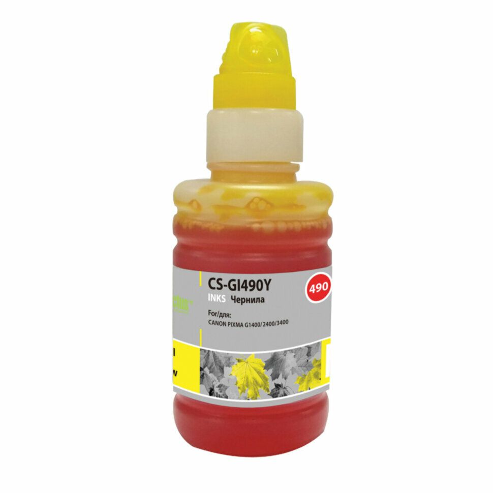 Чернила CACTUS (CS-GI490Y) для СНПЧ CANON Pixma G1400/G2400/G3400, желтые, 0,1 л, 362950