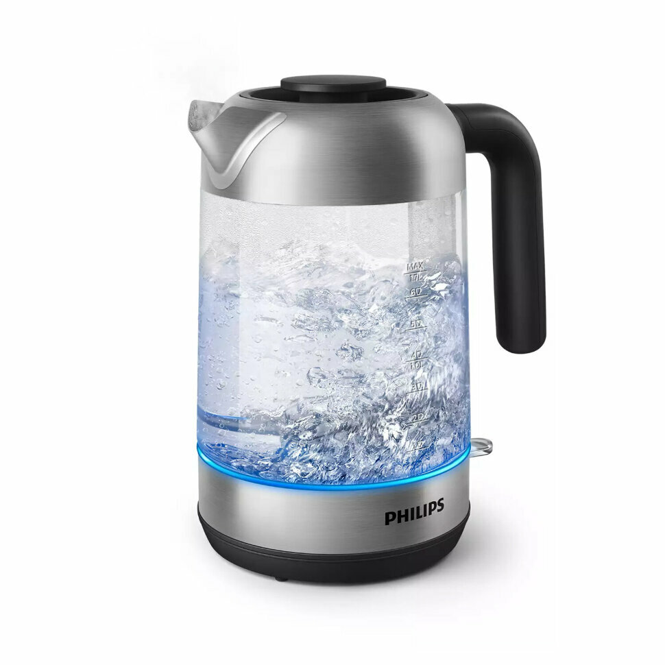 Чайник PHILIPS HD9339/80, 1,7 л, 2200 Вт, закрытый нагревательный элемент, стекло, серебристый, 456948