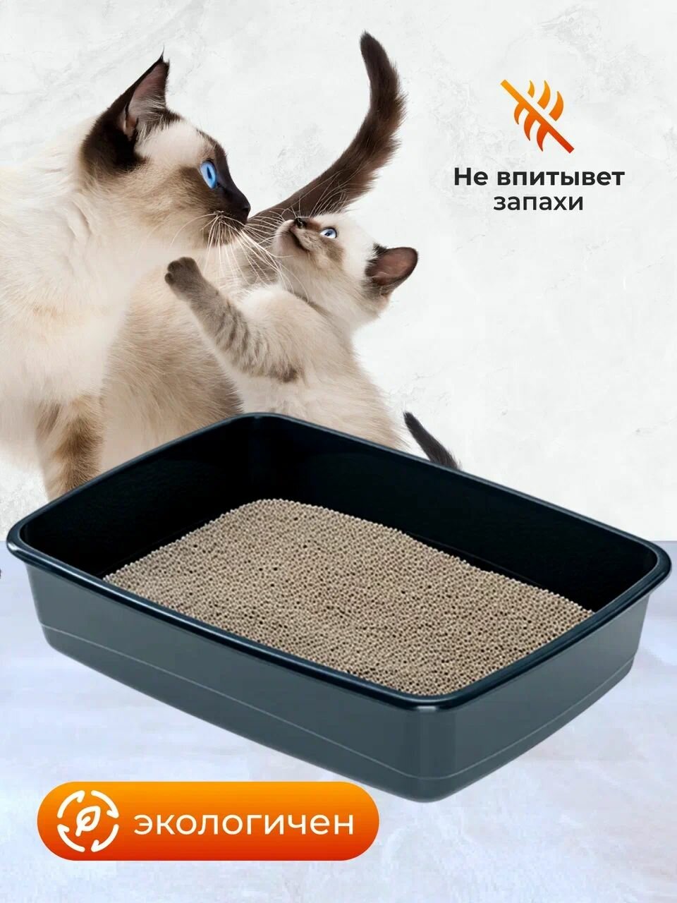 Лоток Ferplast, для кошек, открытый, экологичный, переработанный пластик, чёрный, 46,5x35,5x11,5 см — фото 1