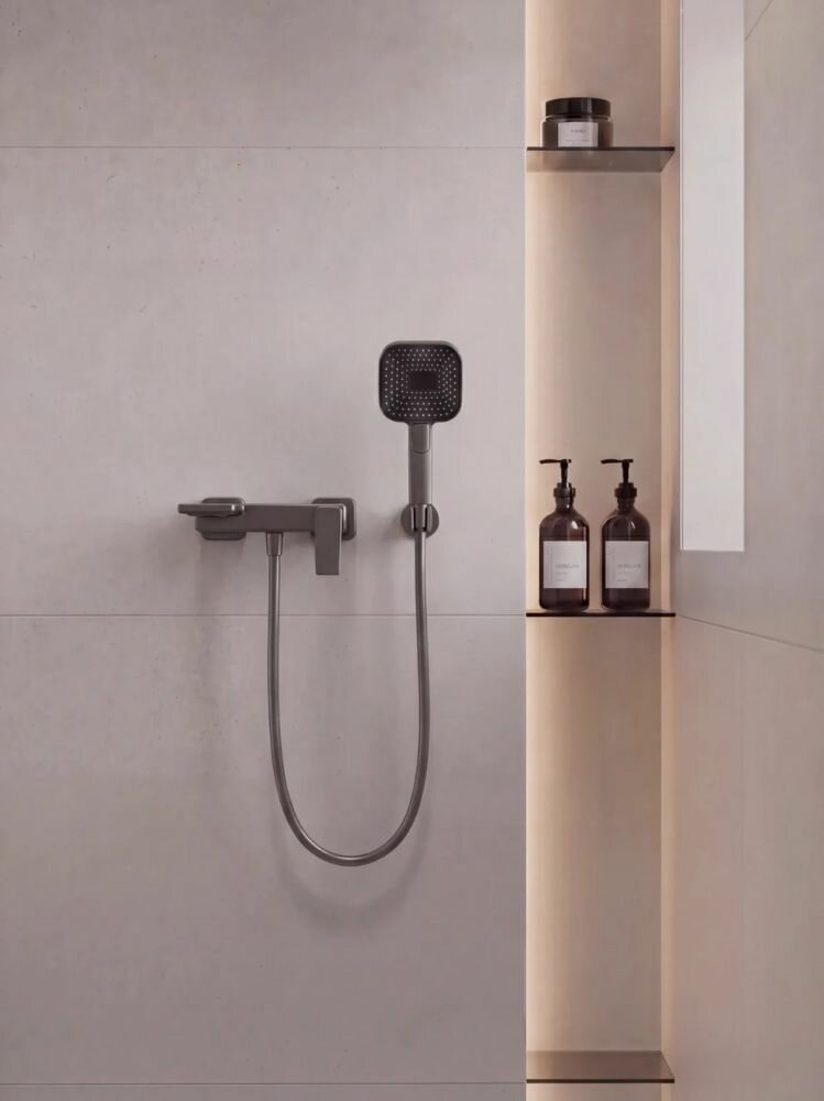 Смеситель для ванны встраиваемый с лейкой ALTROBAGNO, оружейная сталь
