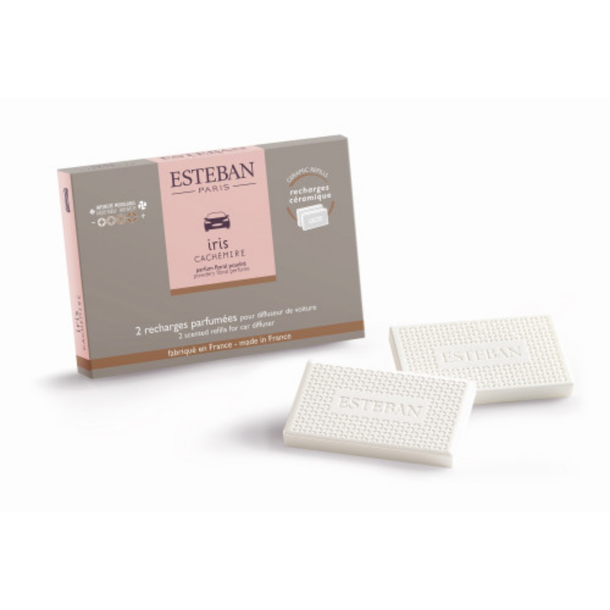 Сменный керамический блок Esteban Paris Parfums для автомобильного ароматизатора "Ирис и кашемир/IRIS CACHEMIRE" (2 шт)