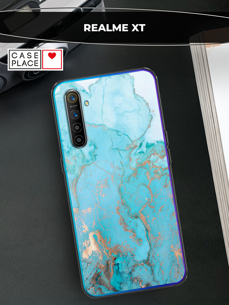 Чехол на Realme XT / Реалми XT с принтом Голубой мрамор рисунок