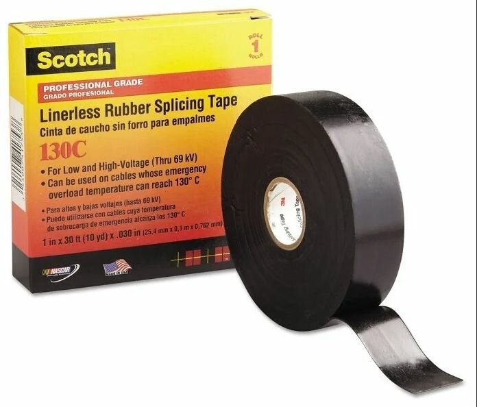 3M Scotch 130C cамослипающаяся резиновая изоляционная лента, 25 мм х 9,1 м/ Изолента самослипающаяся резиновая Scotch 130C, 25 мм х 9,1 м