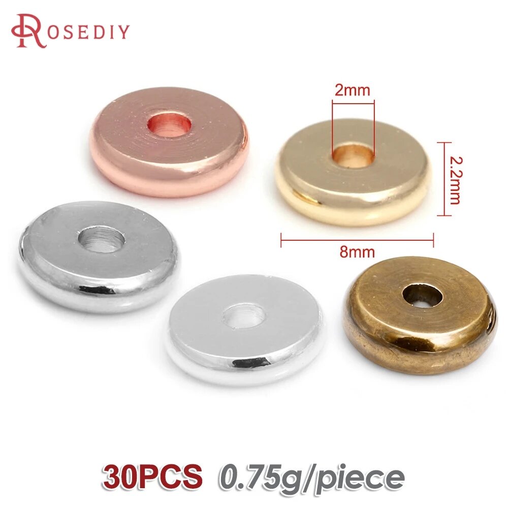 Бусины разделители Rosediy 8x2.2мм, 30шт, 18K Gold
