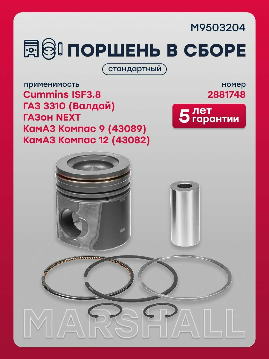 Поршень в сборе для Cummins ISF3.8; ГАЗ 3310 (Валдай), ГАЗон NEXT; КамАЗ Компас 9, Компас 12 о. н. 2881748 (M9503204)