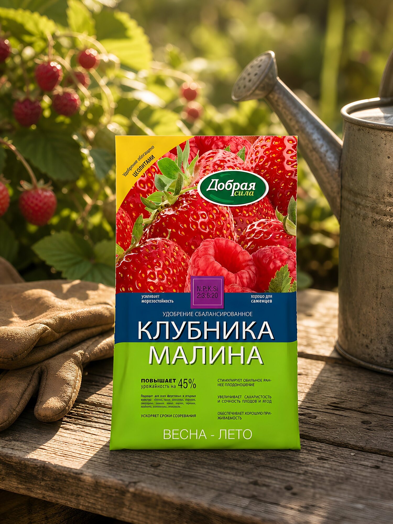 Удобрение Добрая сила Клубника-Малина 900 г, минеральное средство для роста растений, подкормка для сада и огорода
