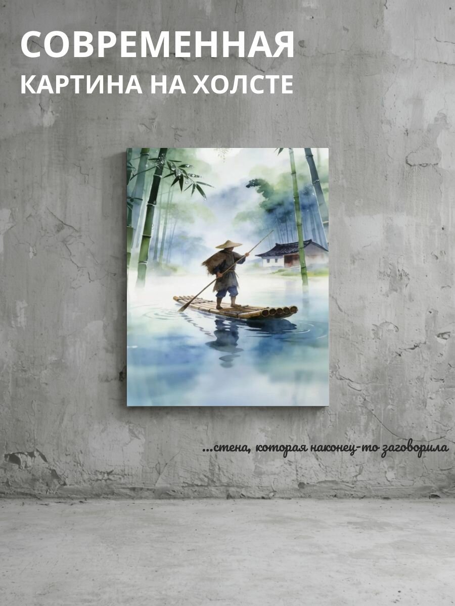 Картина на холсте Портрет человека на фоне бамбука 60x80 см
