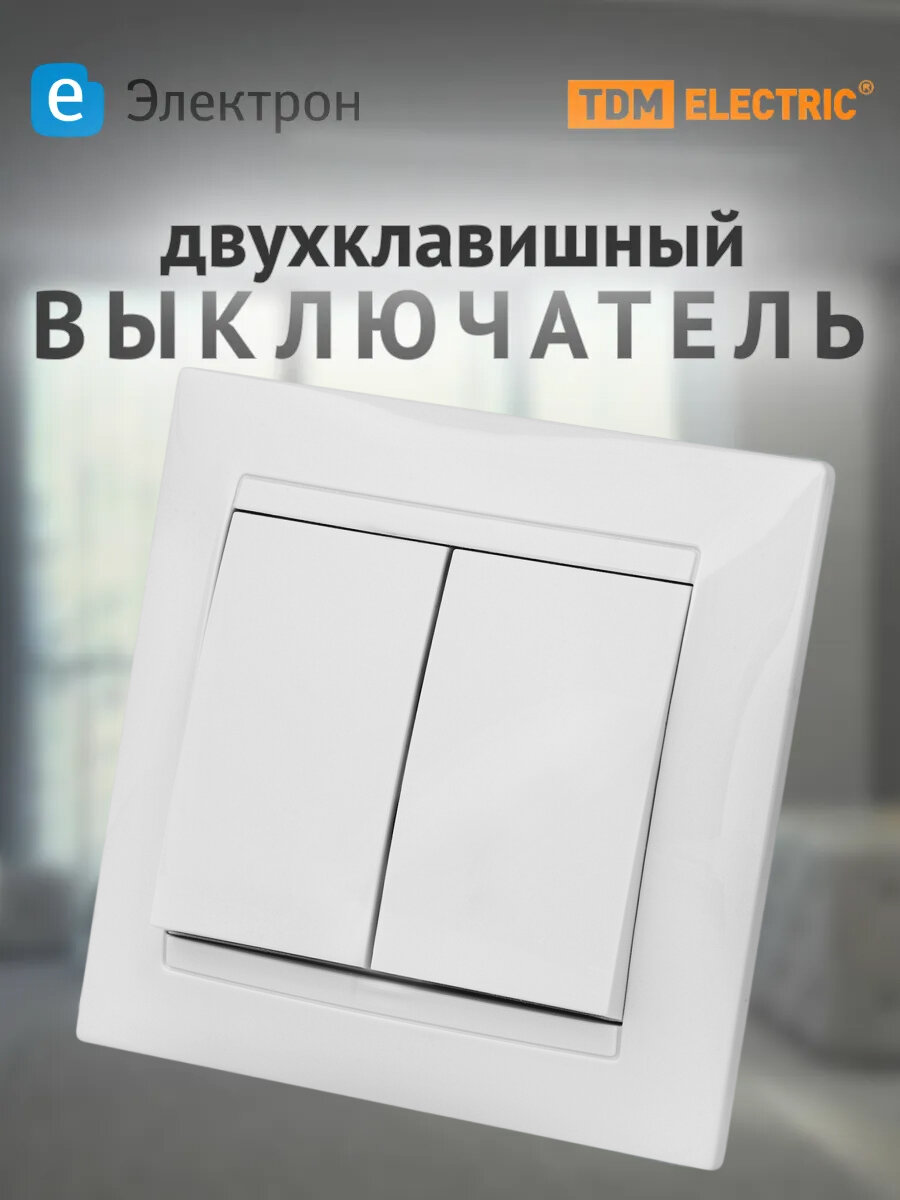 Выключатель двухклавишный TDM ELECTRIC Лама 10А белый SQ1815-0002