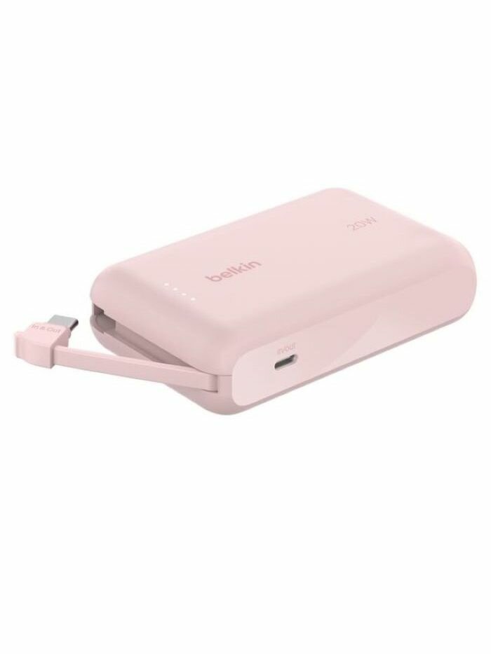 Внешний аккумулятор Belkin BoostСharge Power Bank 10000mAh USB-C 20W со встроенным кабелем USB-C. Цвет: розовый