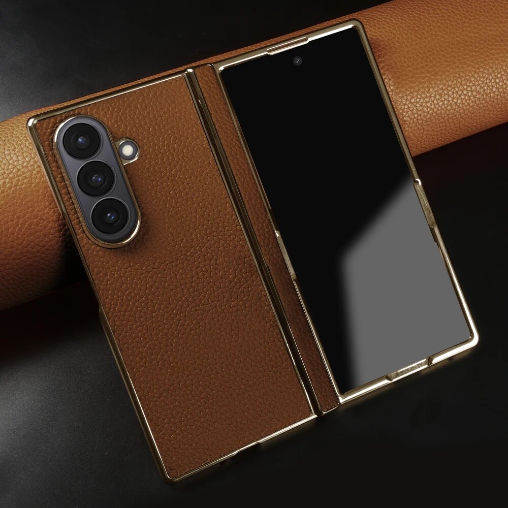 Чехол из натуральной кожи Lychee для Samsung Galaxy Z Fold Галакси З Фолд 8, Коричневый, Brown 6324