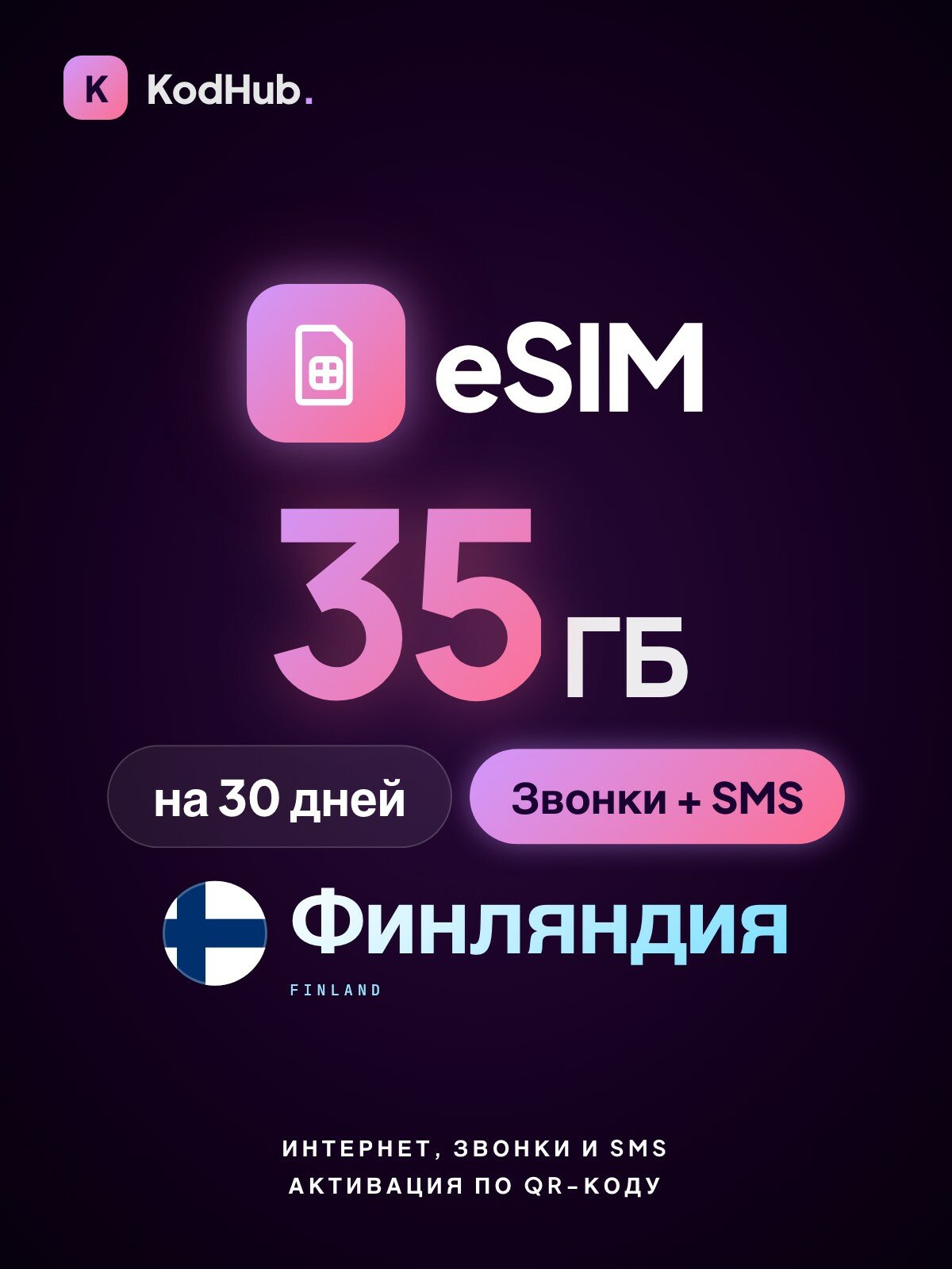 Туристическая eSIM Финляндия 35 ГБ + звонки + SMS на 30 дней | связь в поездке без роуминга