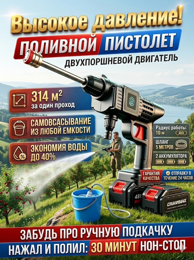 Насос аккумуляторный для полива из бочки, 48V