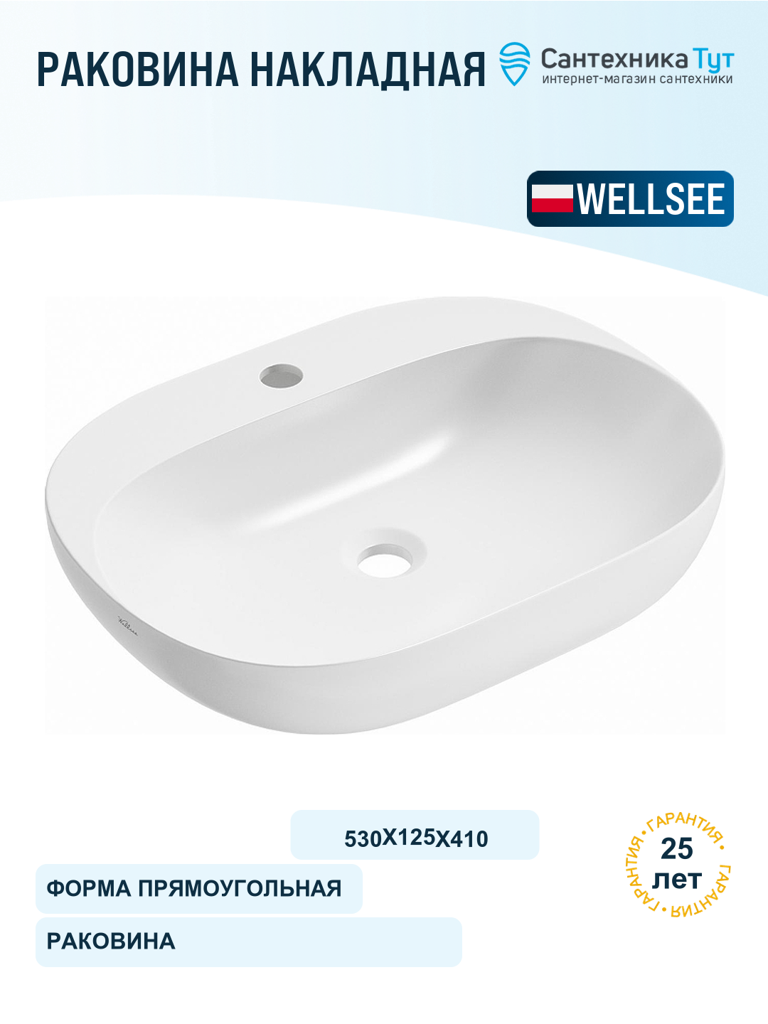 Раковина Wellsee Pro Line 53 337501000 цвет Белый глянцевый