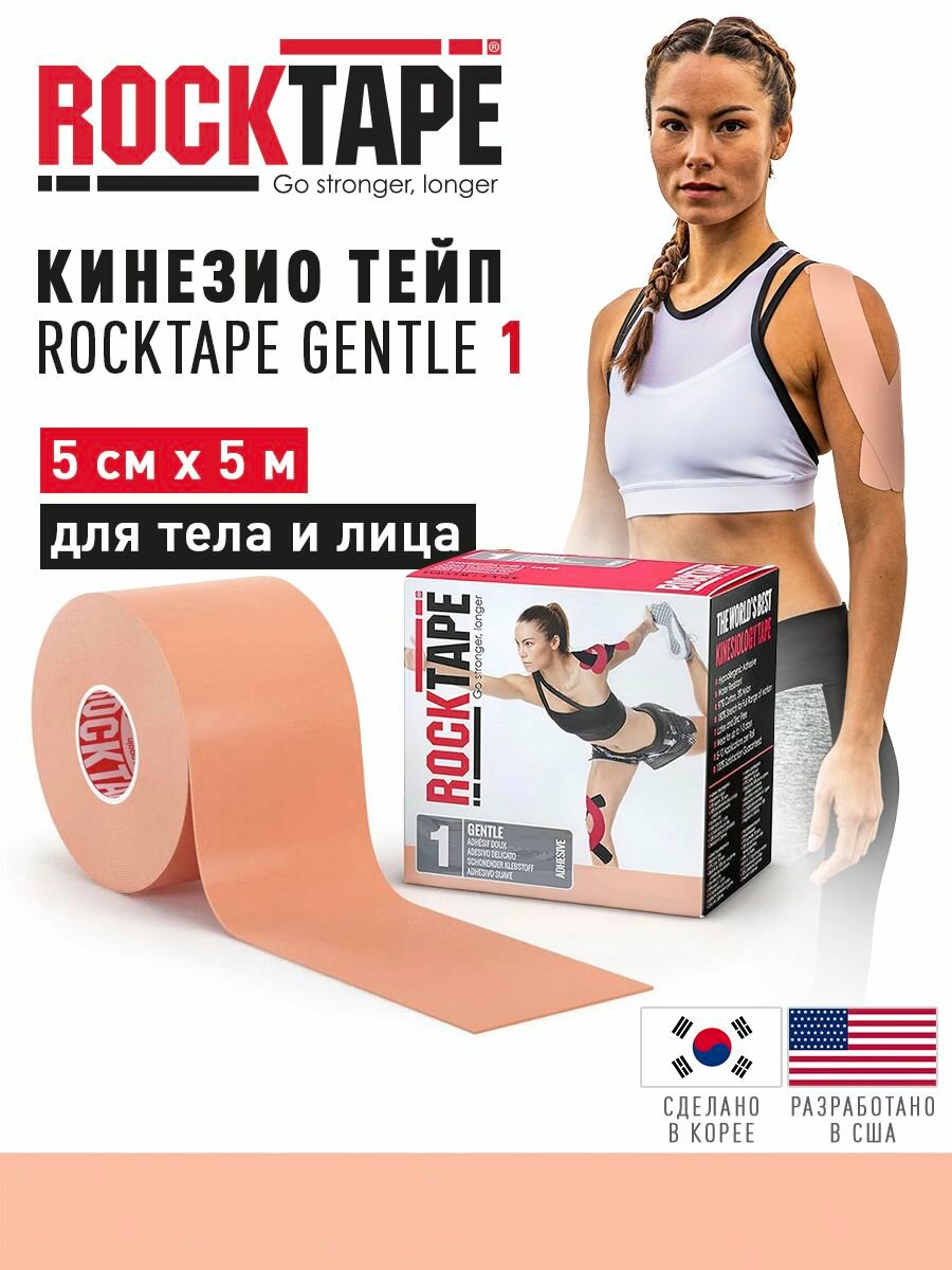 Кинезио тейп Rocktape гипоаллергенный Gentle "1" (RocktapeRх) для чувствительной кожи, можно применять на лицо