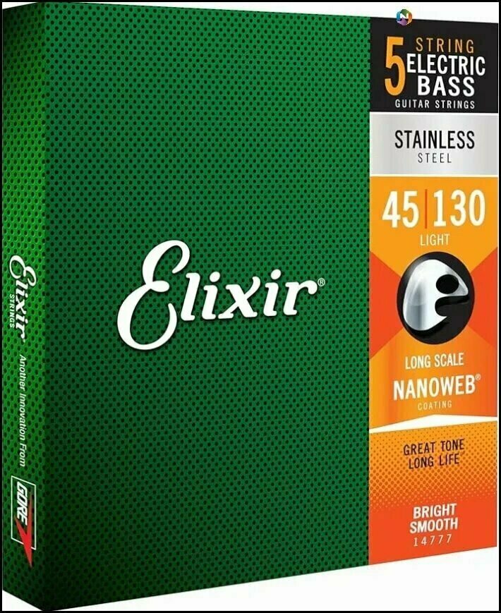 Эксклюзивные 5струнные струны Elixir 14777 Nanoweb для басгитары электрического типа, мензура длинная, калибр .045.130, произведены из нержавеющей стали как облегченные аксессуары-.