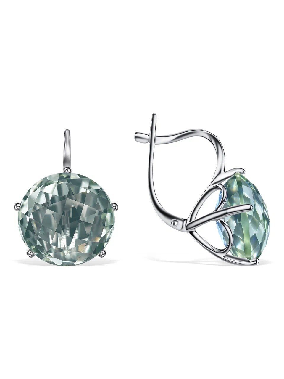 Серьги, серебро, 925 проба, родирование, празиолит