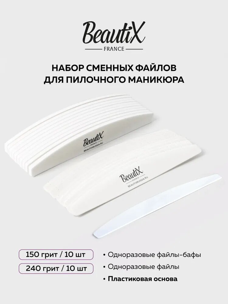 BeautiX набор одноразовых сменных файлов для пилки, 150 и 240 гритт,10 шт.