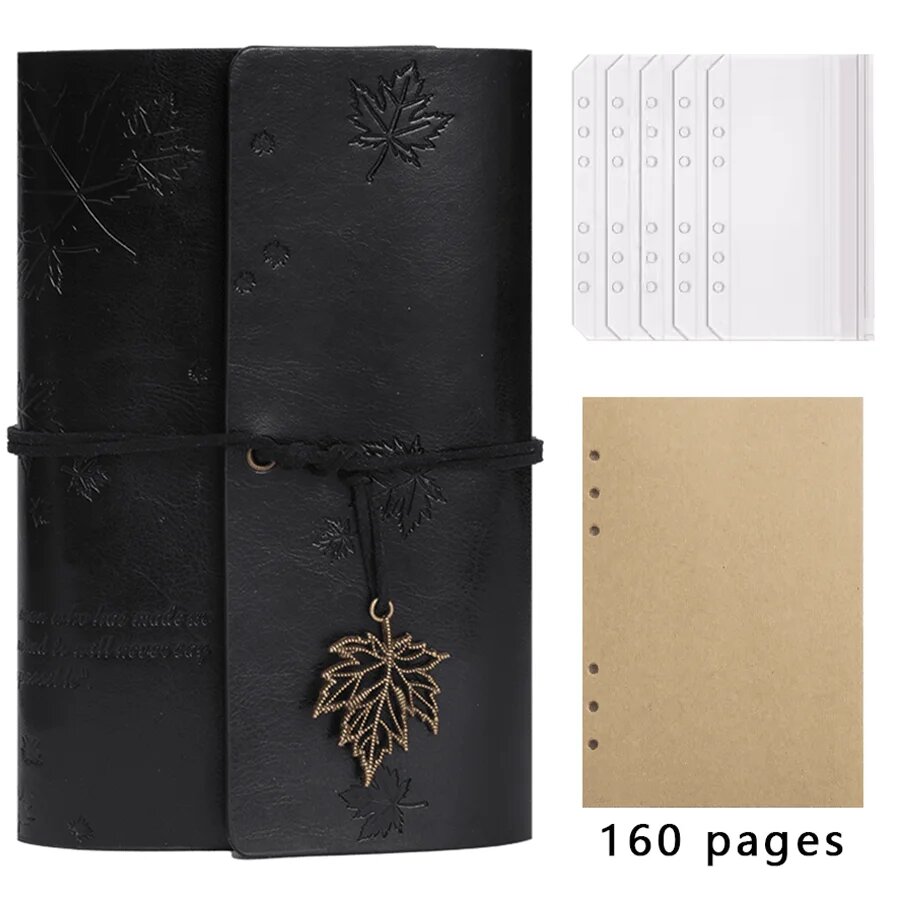Винтажный кожаный блокнот Fallen Leaf Черный, Black set