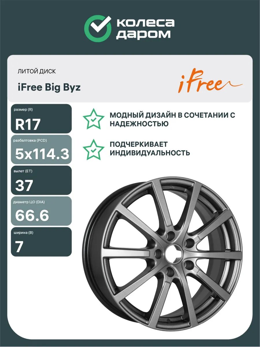 Диски литые Big Byz R17х7 5x114.3 ET37 DIA66.6