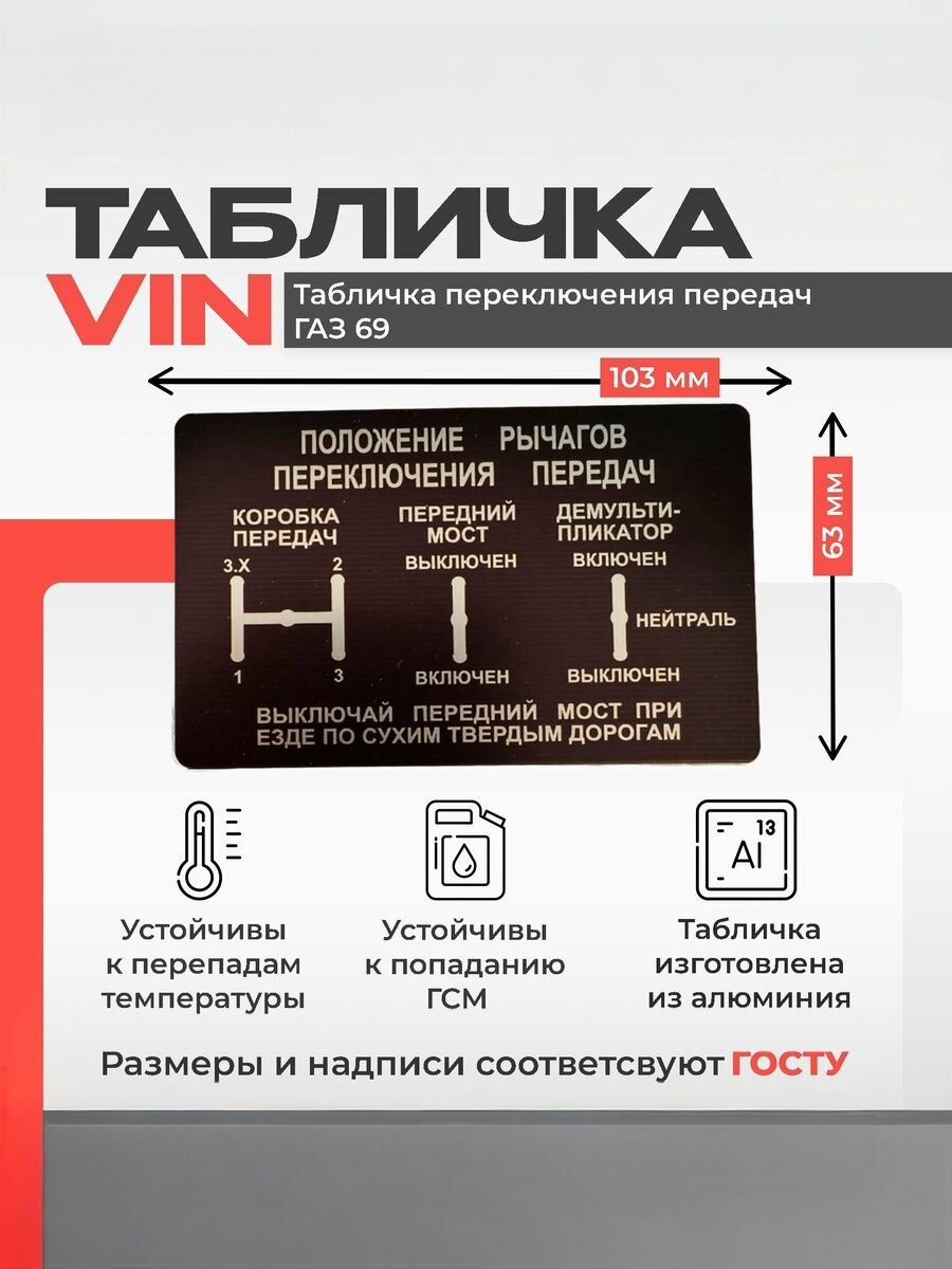 Табличка Переключения передач ГАЗ 69