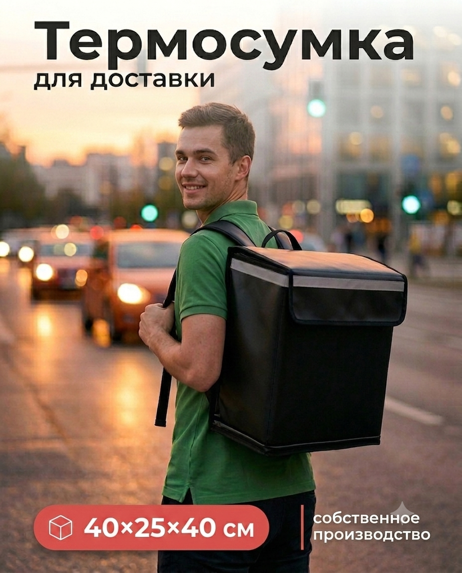 Термокороб-рюкзак Термосумка, черный, 40 литров, для доставки