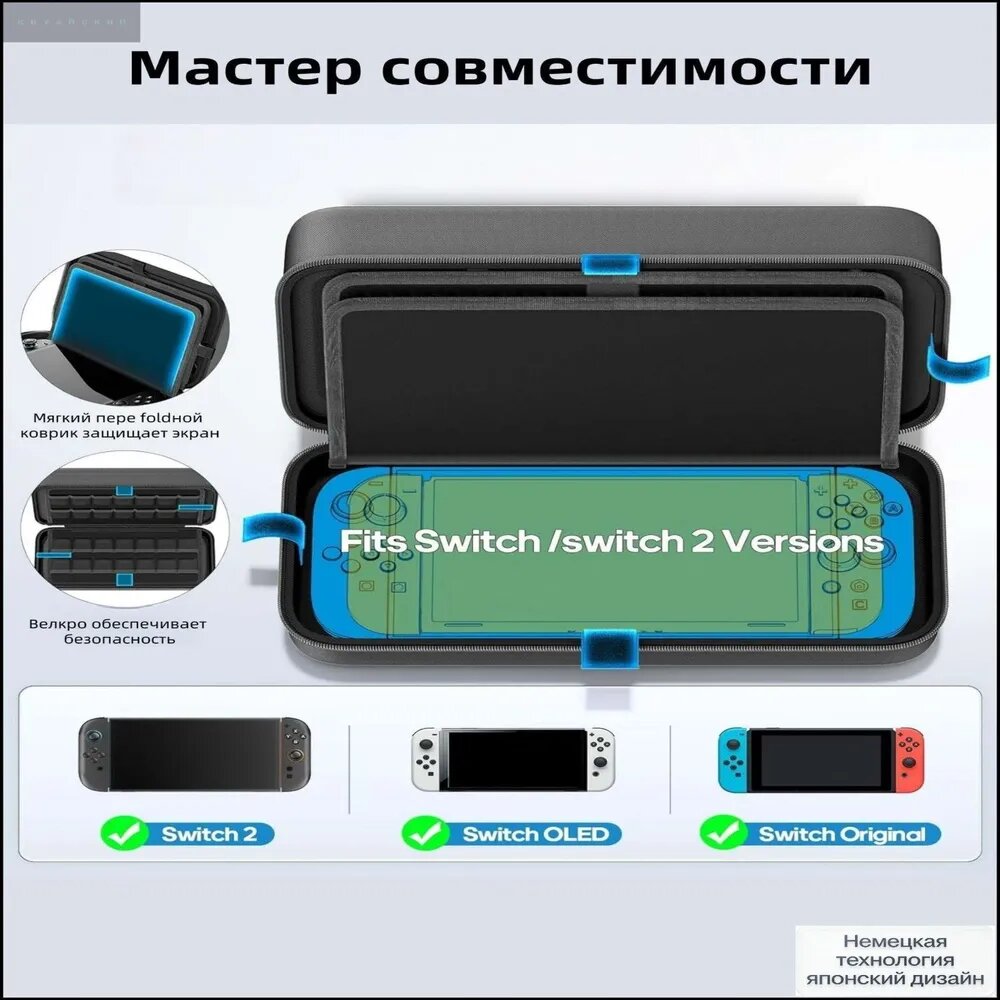 Чехол для Switch 2 (2025), совместимый с Nintendo Большая сумка Joycon и адаптера. Жесткий кейс на 28 патронов