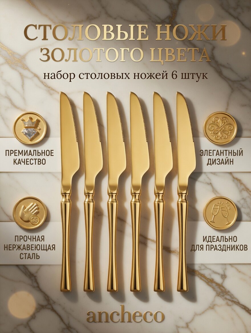 Набор сервировочных ножей из нержавеющей стали, 6 штук