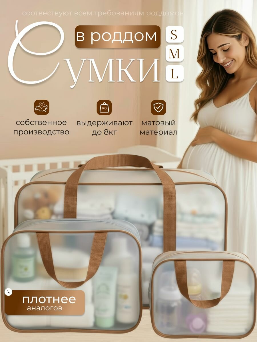 Сумки в роддом прозрачные для беременных набор 3 шт. без наполнения для мамы и малыша