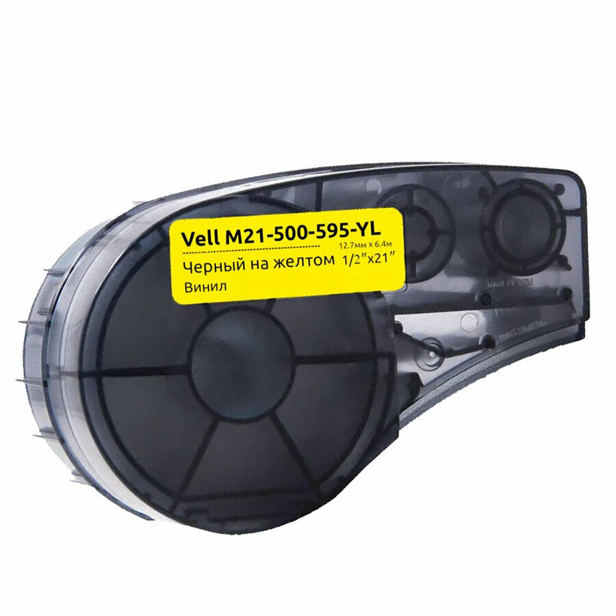 Картридж VL142799, винил, 12.7 мм*6.4 м, черный на желтом {Vell M21-500-595-YL} (1 шт)