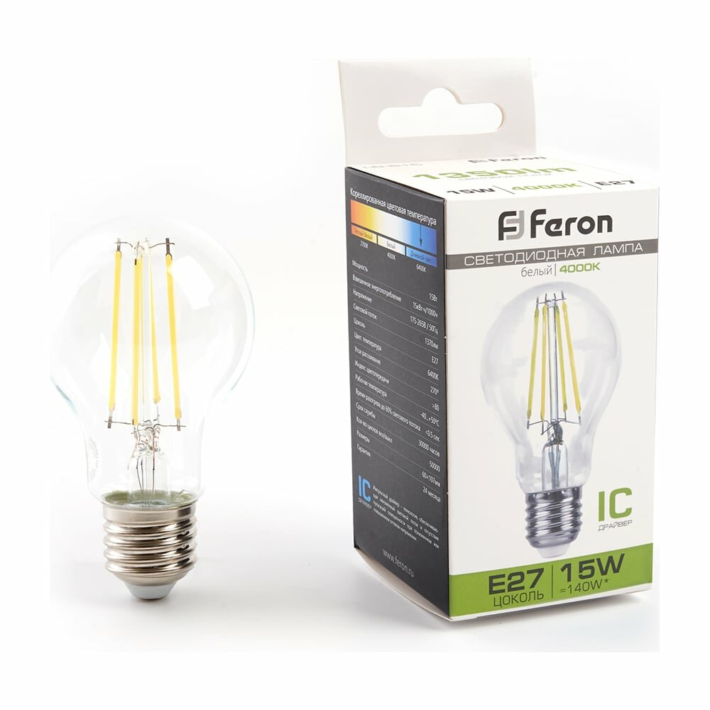 Cветодиодная лампа FERON lb-615 e27 15w 4000k, 38242