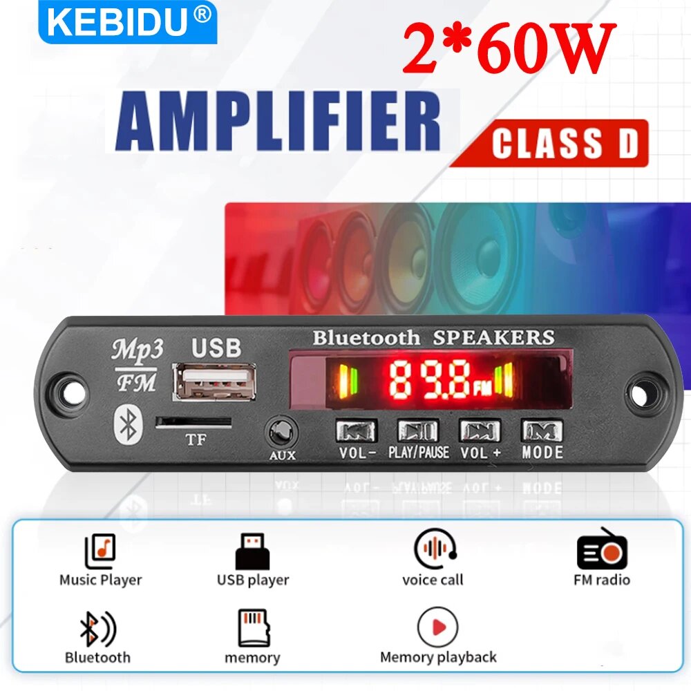 Автомобильный MP3-плеер Bluetooth 5.0 2 x 25W Amplifier