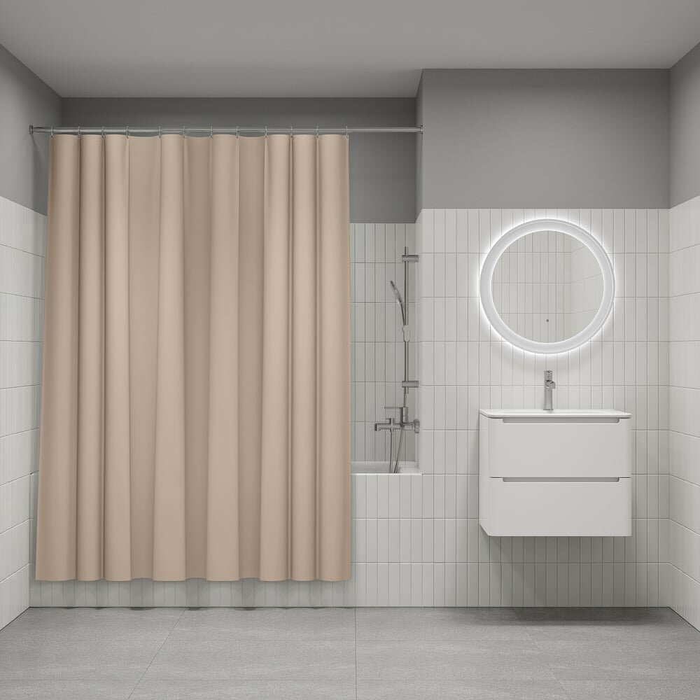 Штора для ванной IDDIS 200x180 см, полиэтилен (PE), бежевый P01PE18i11