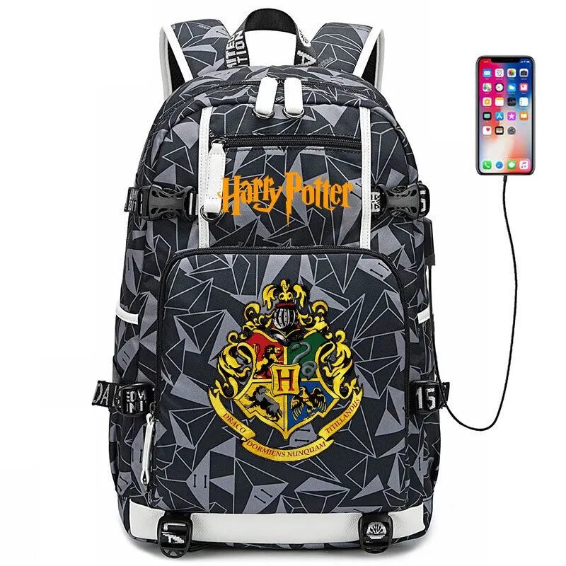 Рюкзак Harry Potter, школьный, уличная мода, печать, лето 2024, с USB-выходом