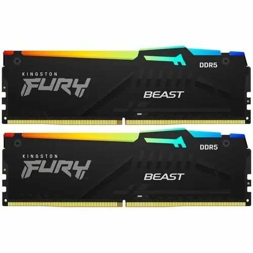 Оперативная память Kingston Fury Beast, DDR5, 64GB (2x32GB), 5600MHz, CL40, DIMM, с радиатором, RGB, черный