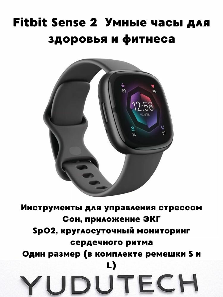 Fitbit Смарт-часы Fitbit Sense 2 Умные часы для здоровья и фитнеса, 40.5mm, Shadow Grey/Graphite