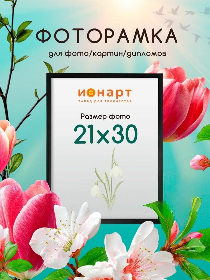 Рамка 21х30 А4 для фото, картин, постеров черная, 1 шт.