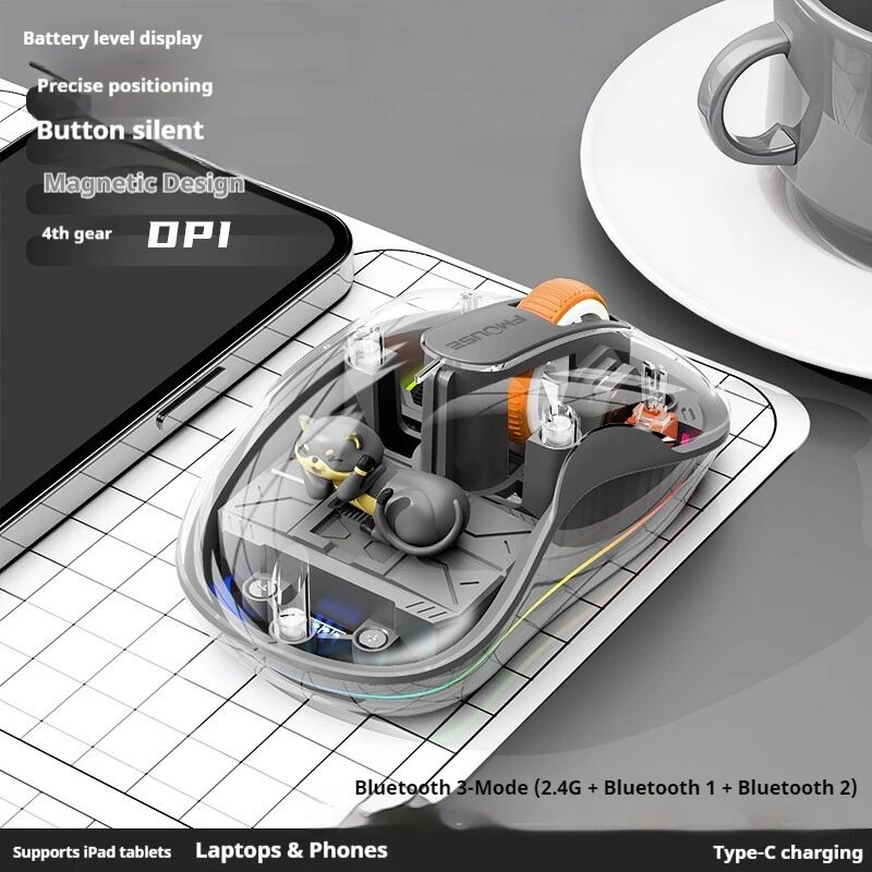 Беспроводная мышь FMOUSE M333 прозрачная Серый, l Random Figure